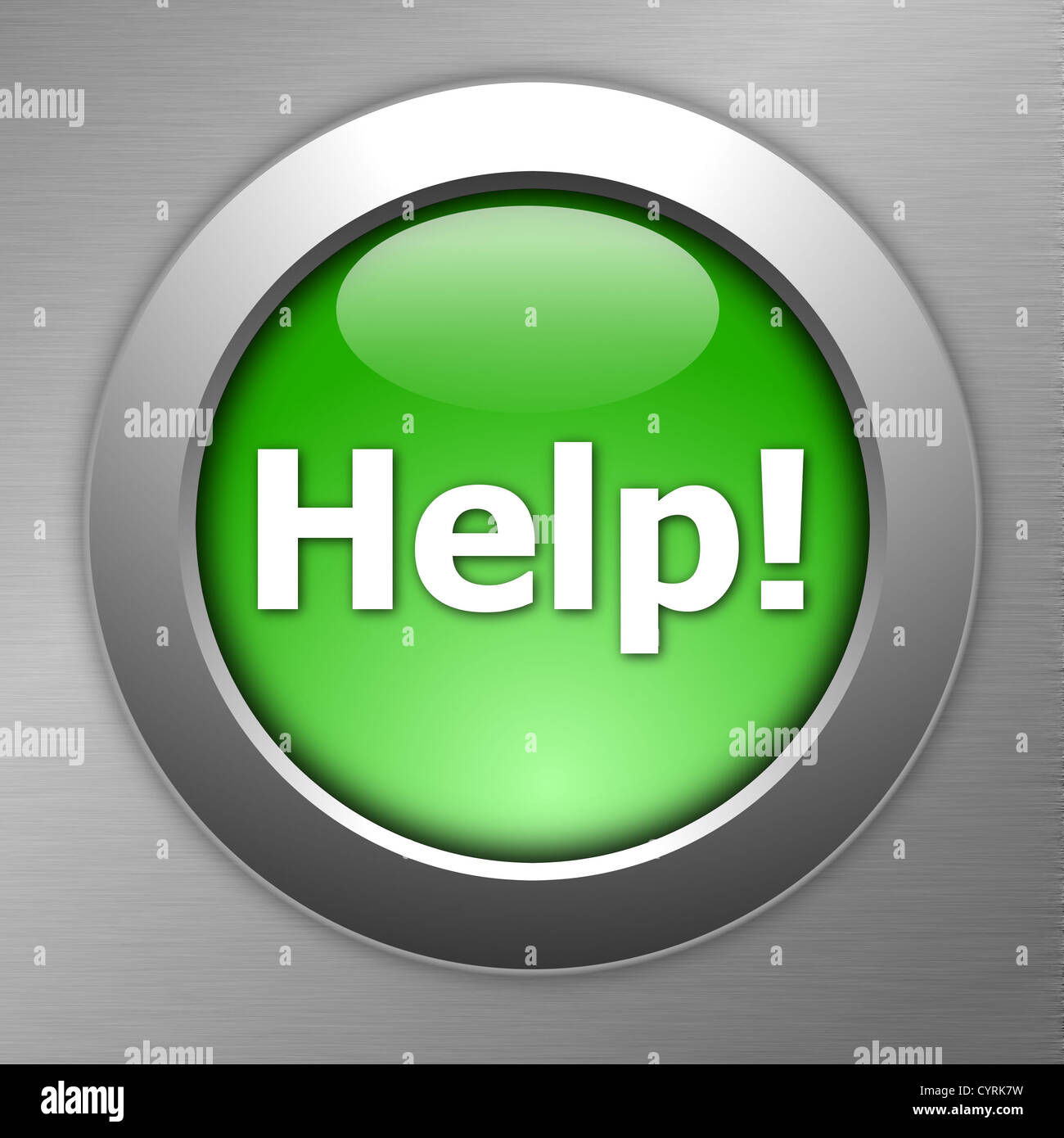 green help button on metal a texture Stock Photo - Alamy