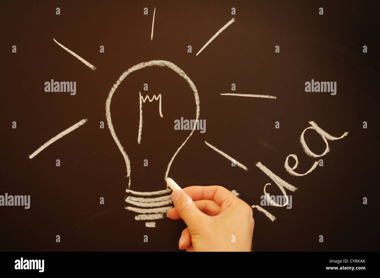 bulb on chalkboard showing idea creativity and innovation Stock Photo ...
