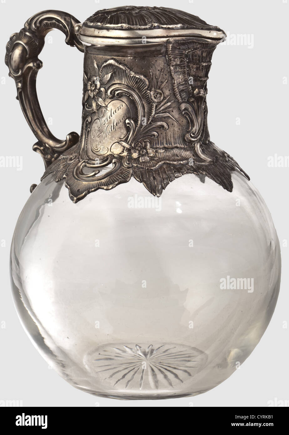 Kaiser Wilhelm II - a silver mounted glass jug,A presentation gift to ...