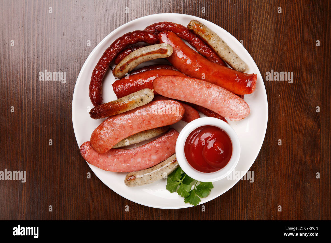 set of sausages on table with clipping path Stock Photo - Alamy