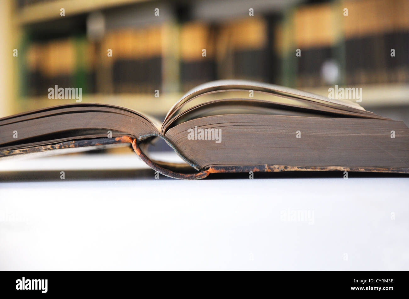 old yellow vintage books in library showing education concept Stock ...