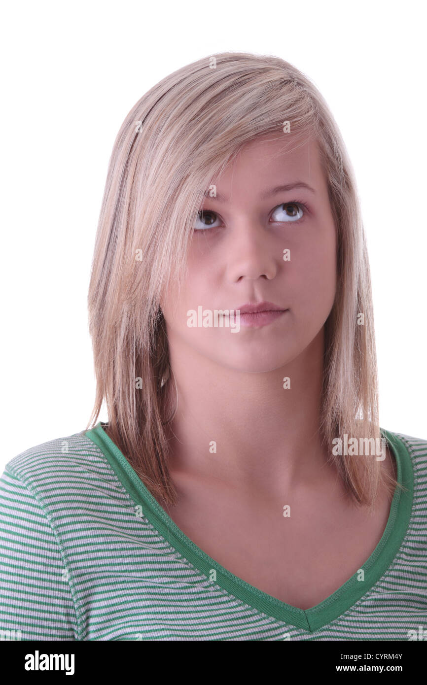 Teen blonde girl (student) portrait isolated on white background Stock ...