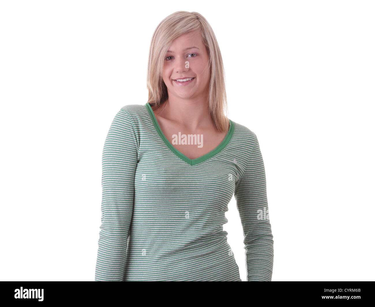 Teen blonde girl (student) portrait isolated on white background Stock ...