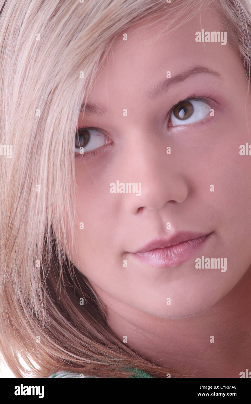 Teen blonde girl (student) portrait isolated on white background Stock ...