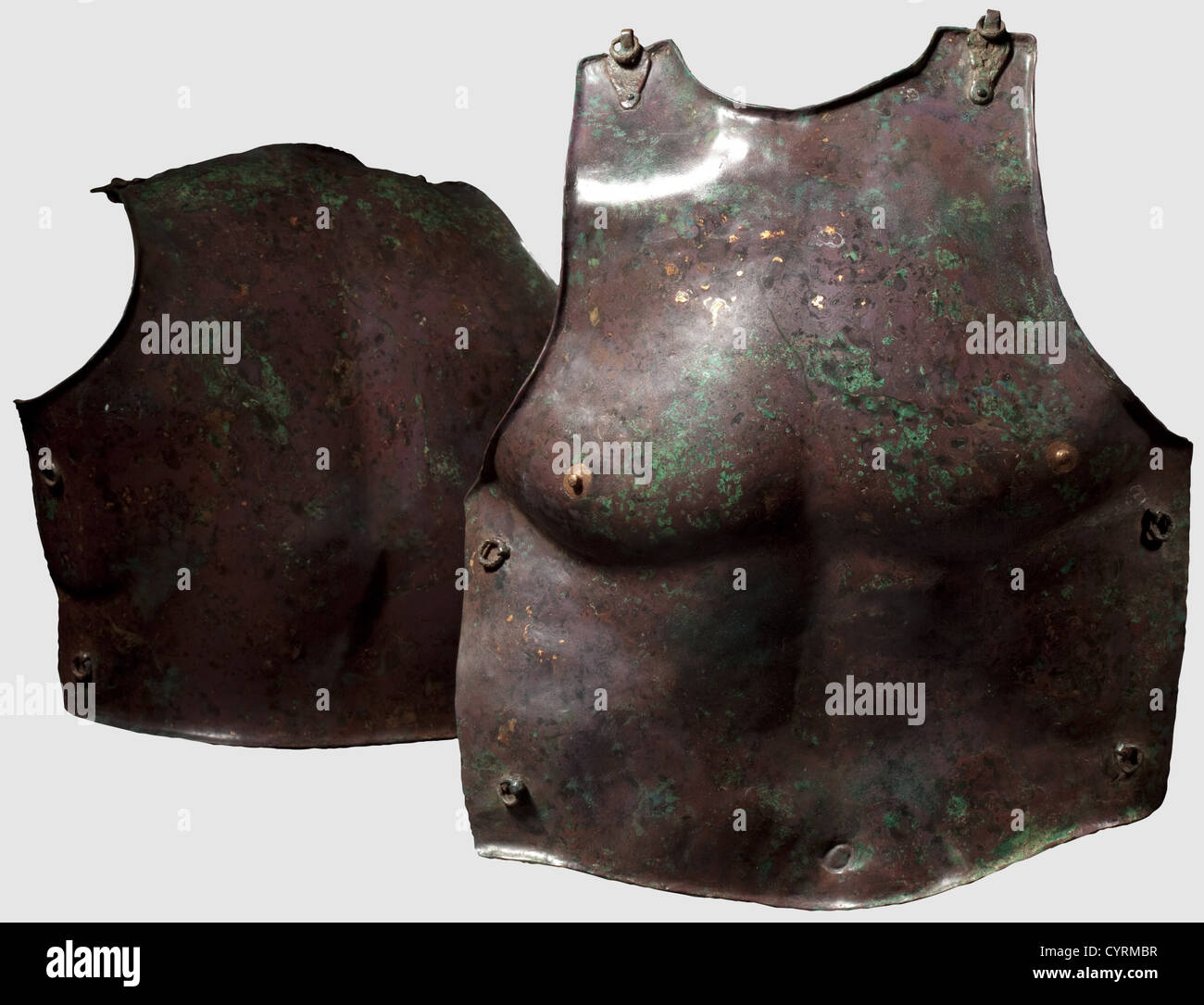 A Greek muscled cuirass,4th century B.C.Bronze.The breastplate with ...