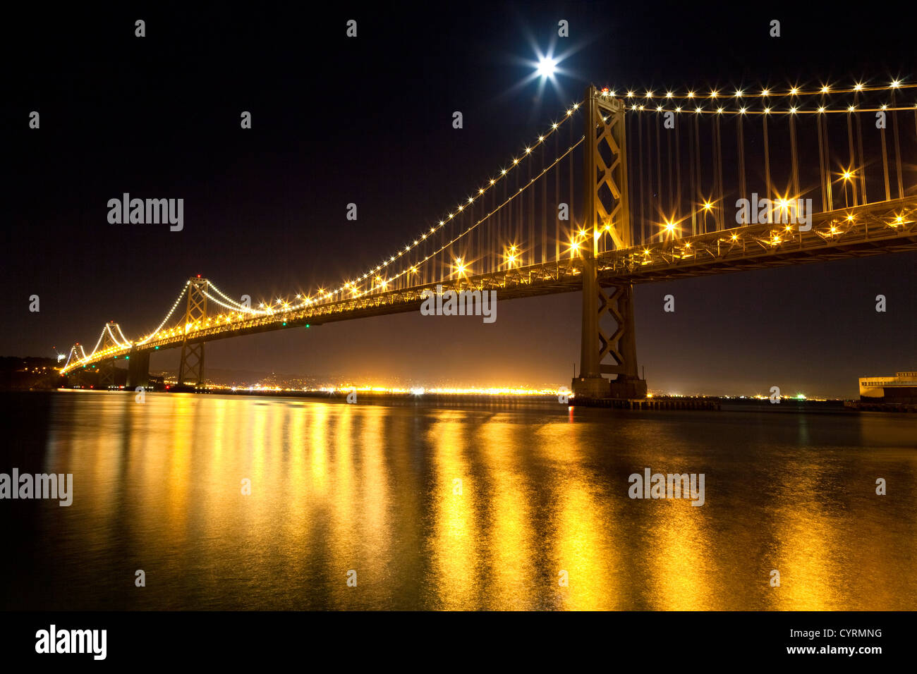 San Francisco Bay bridge in the night Stock Photo - Alamy
