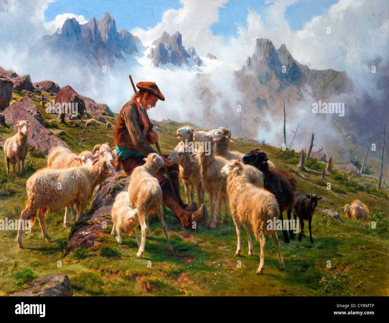 Shepherd in the Pyrenees by Bonheur Rosa 1822-99 France French Stock ...