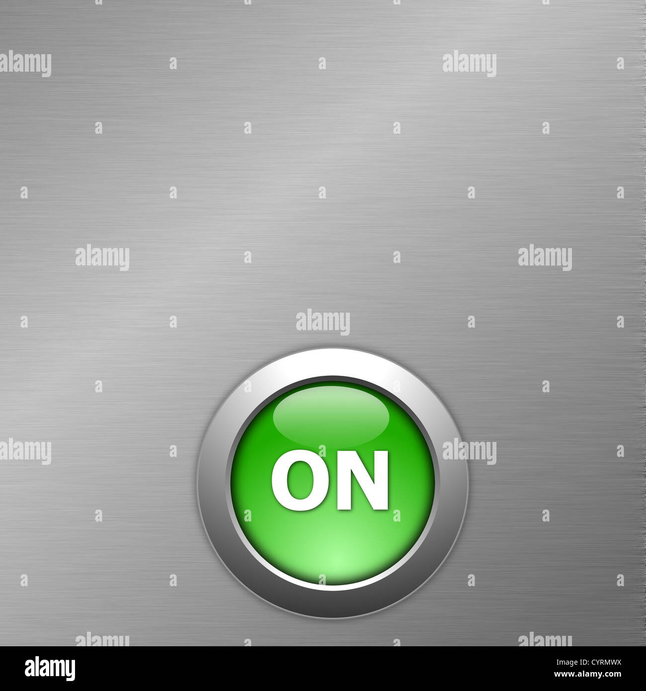 green on button on a metal background Stock Photo - Alamy
