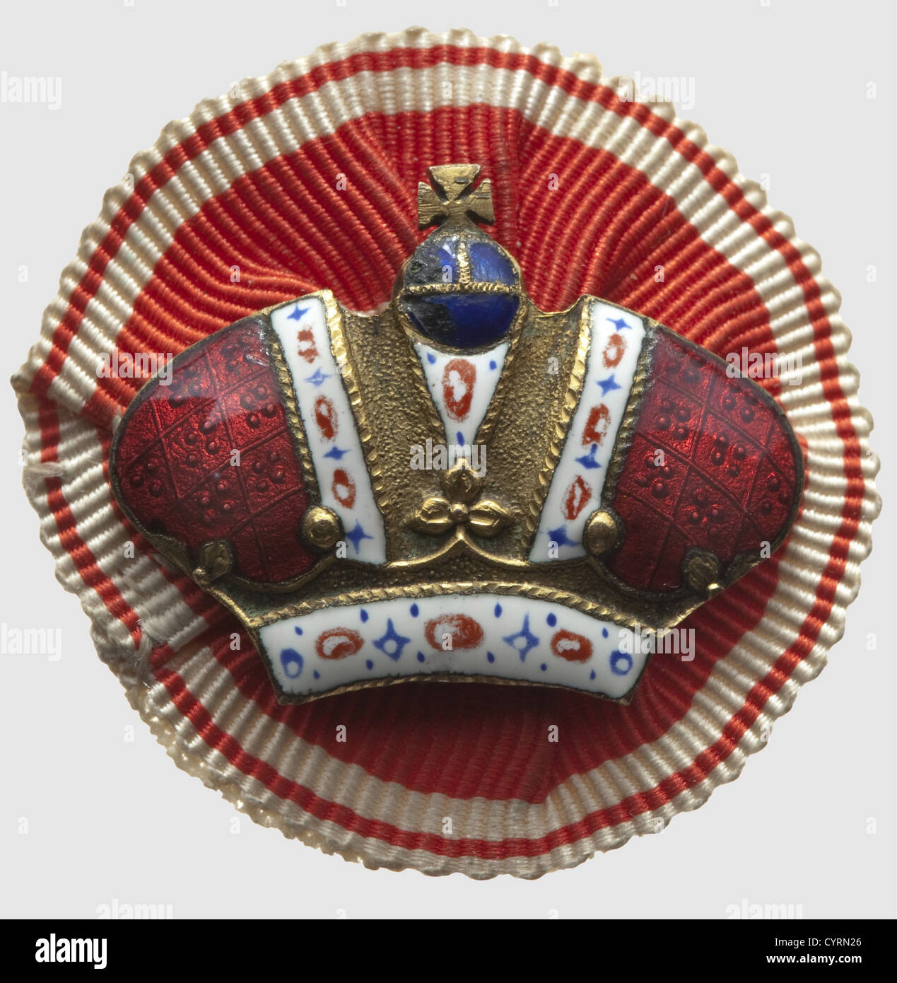 A Russian golden crown with cockade, circa 1900 Gold and enamel. On the ...