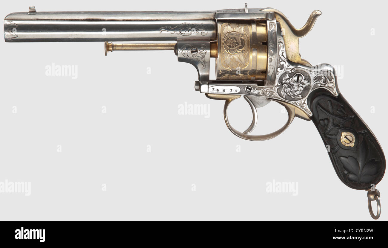 A heavy pin-fire revolver Francotte type,with frame bridge,silver ...