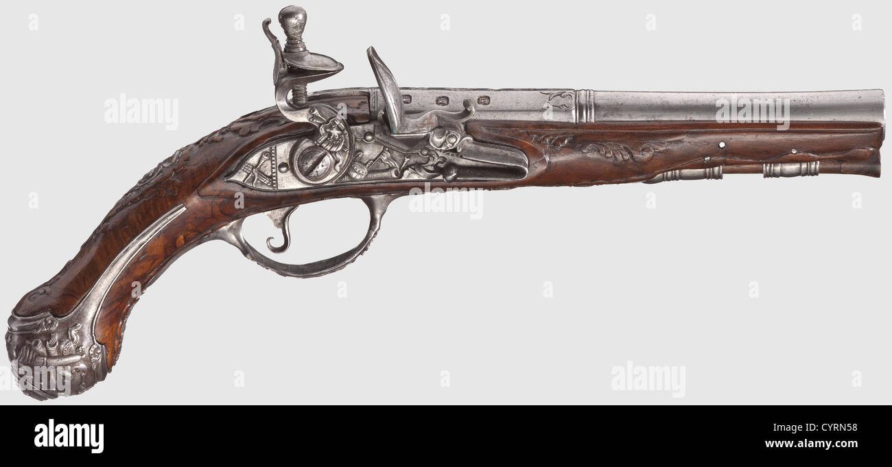 An Italian chiselled flintlock pistol,1st half of the 18th century. Two ...