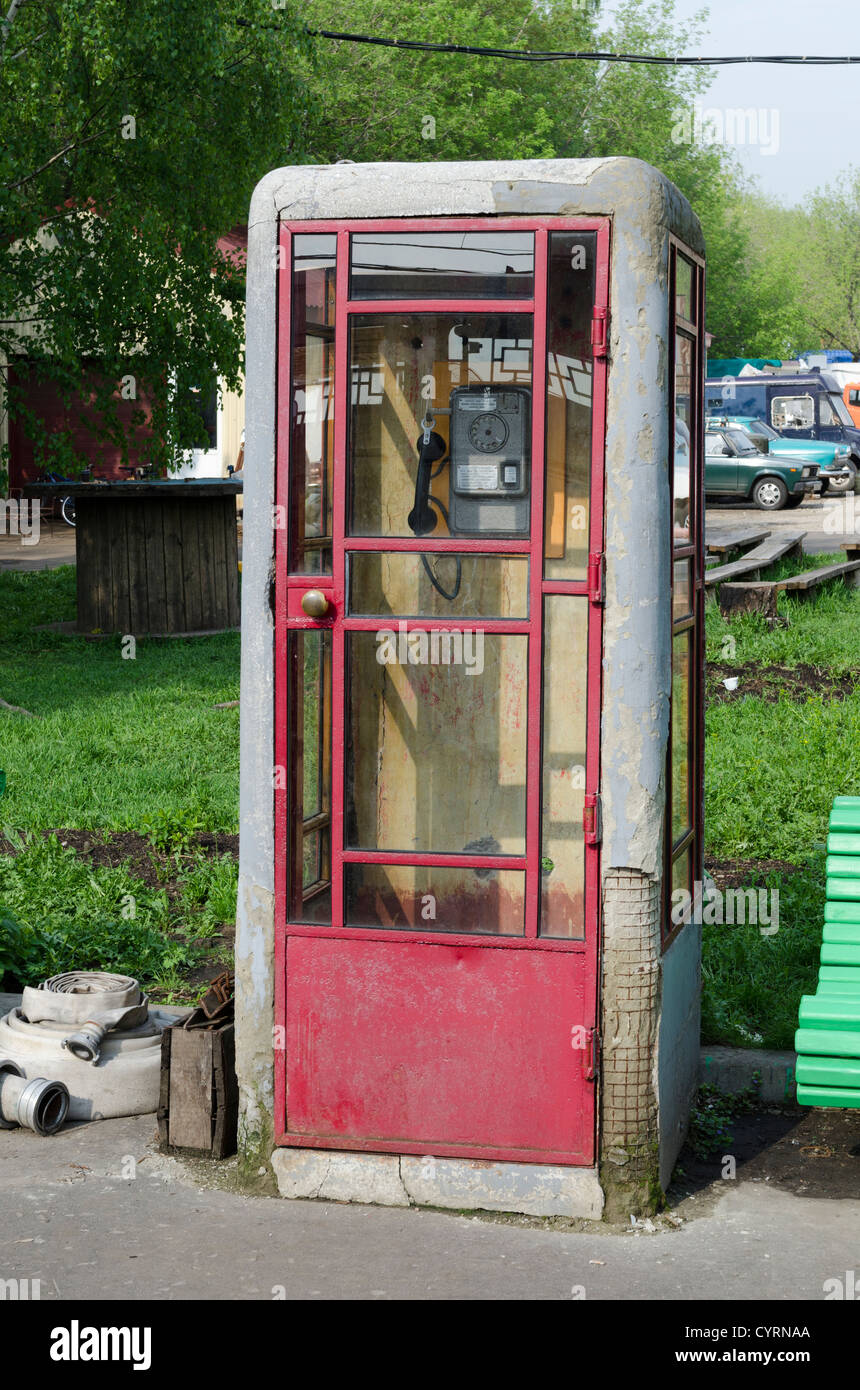 old telephone booth deserted red Stock Photo - Alamy