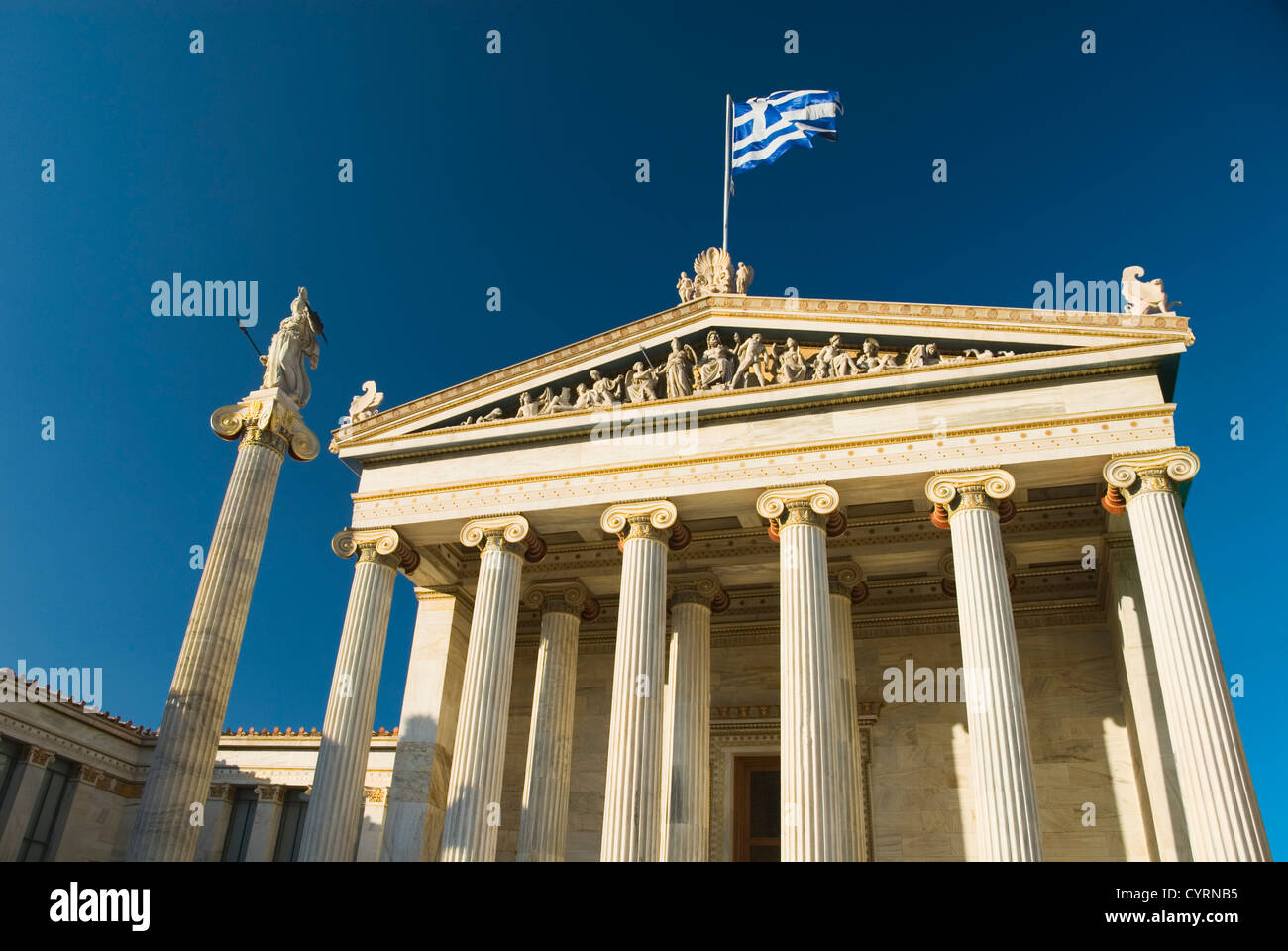 Facade of an educational building, Athens Academy, Athens, Greece Stock ...