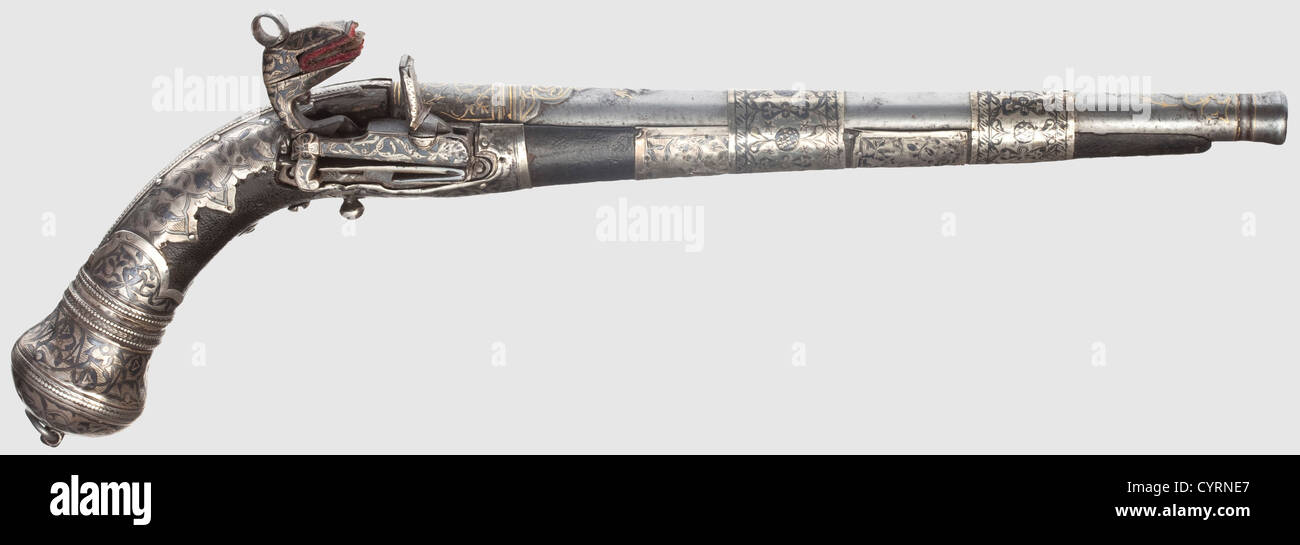 A Caucasian silver-mounted miquelet-lock pistol,2nd half of the 19th ...