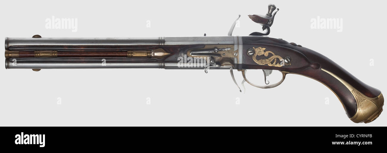 A Dutch flintlock wender pistol,beginning of the 18th century.Two-stage ...