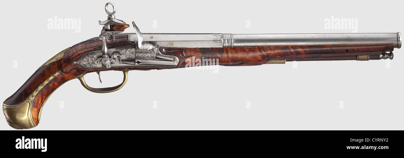 A Northern Italian flintlock pistol a la Romana,mid-18th century.Two ...