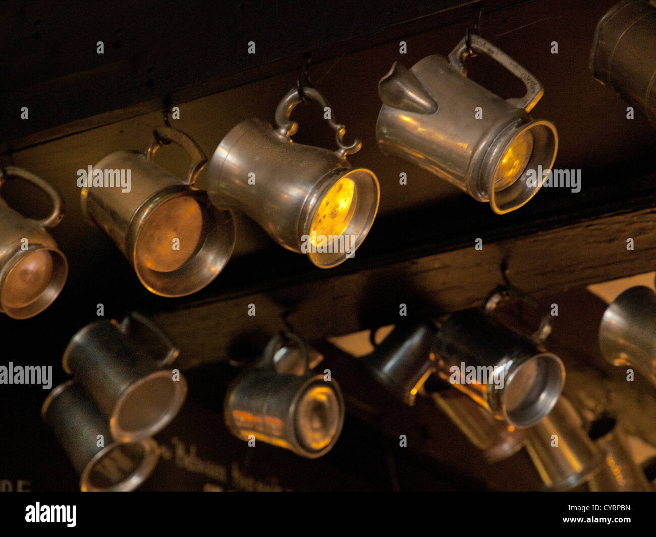 Tankards hanging from the ceiling of Ye Olde Smugglers Inne in ...
