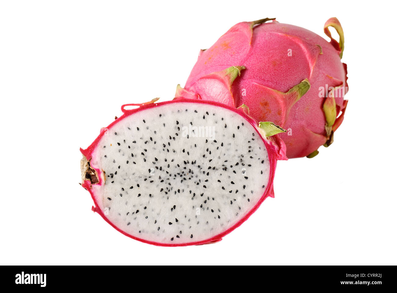 Fresh pitaya with vivid and vibrant dragon fruit isolated on white ...