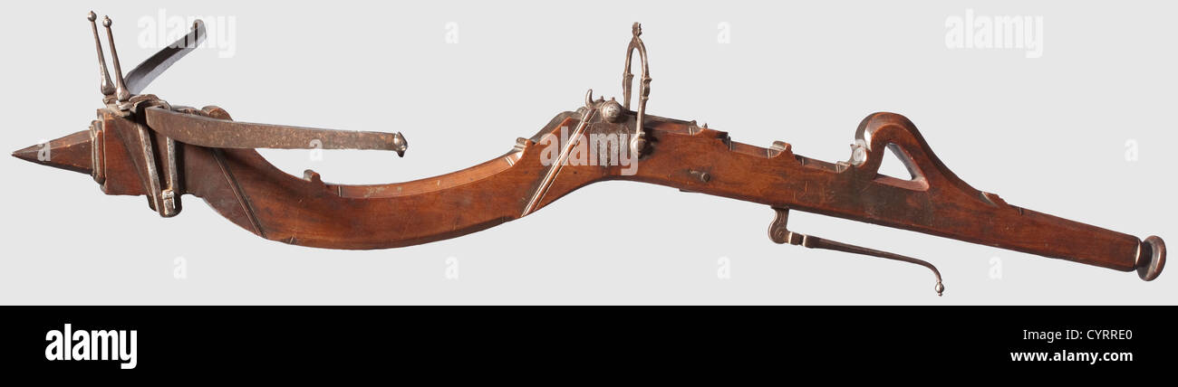 An Italian stonebow,circa 1650 Slender,slightly curved steel prod ...
