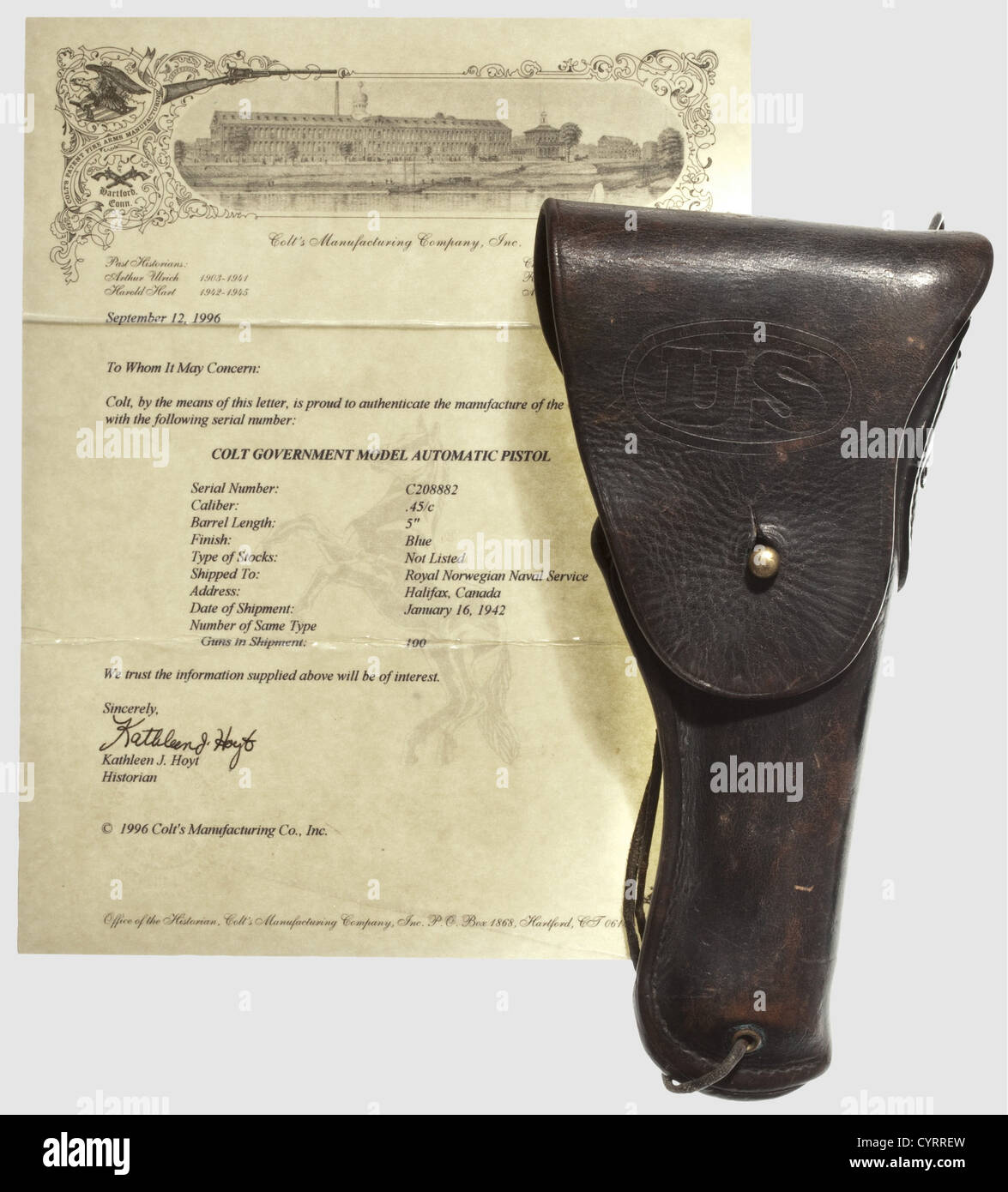 Colt Mod.1911 Commercial,with holster,from a 1942 support delivery of ...