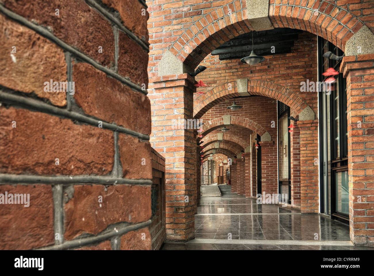 Architecture of old brick hallway in red color Stock Photo - Alamy
