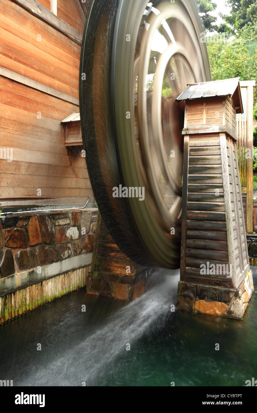 wooden waterwheel is rotating Stock Photo - Alamy