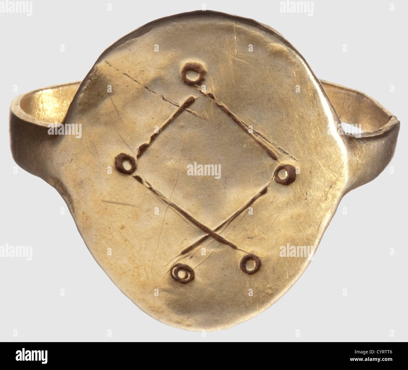 A Germanic golden ring with rune, 3rd - 7th century. Broken and ...
