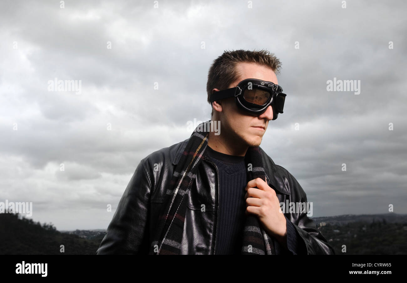 Male model poses as a pilot Stock Photo - Alamy
