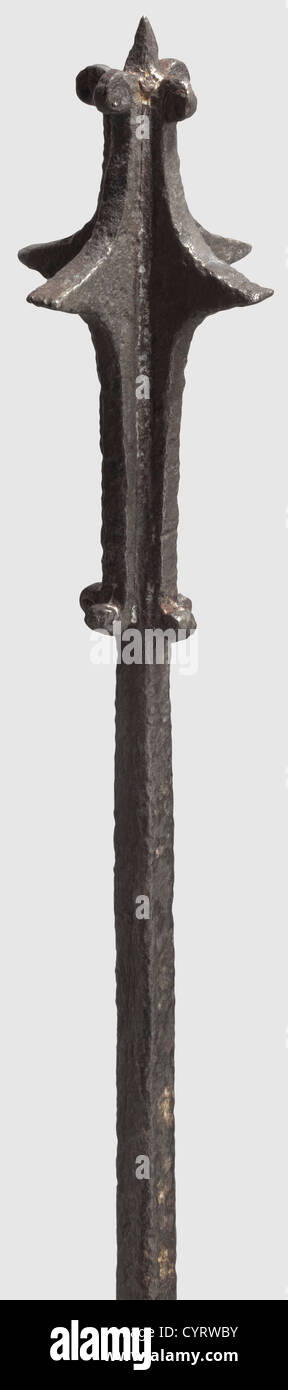 A German Gothic mace, circa 1450 Wrought iron. The head with four ...