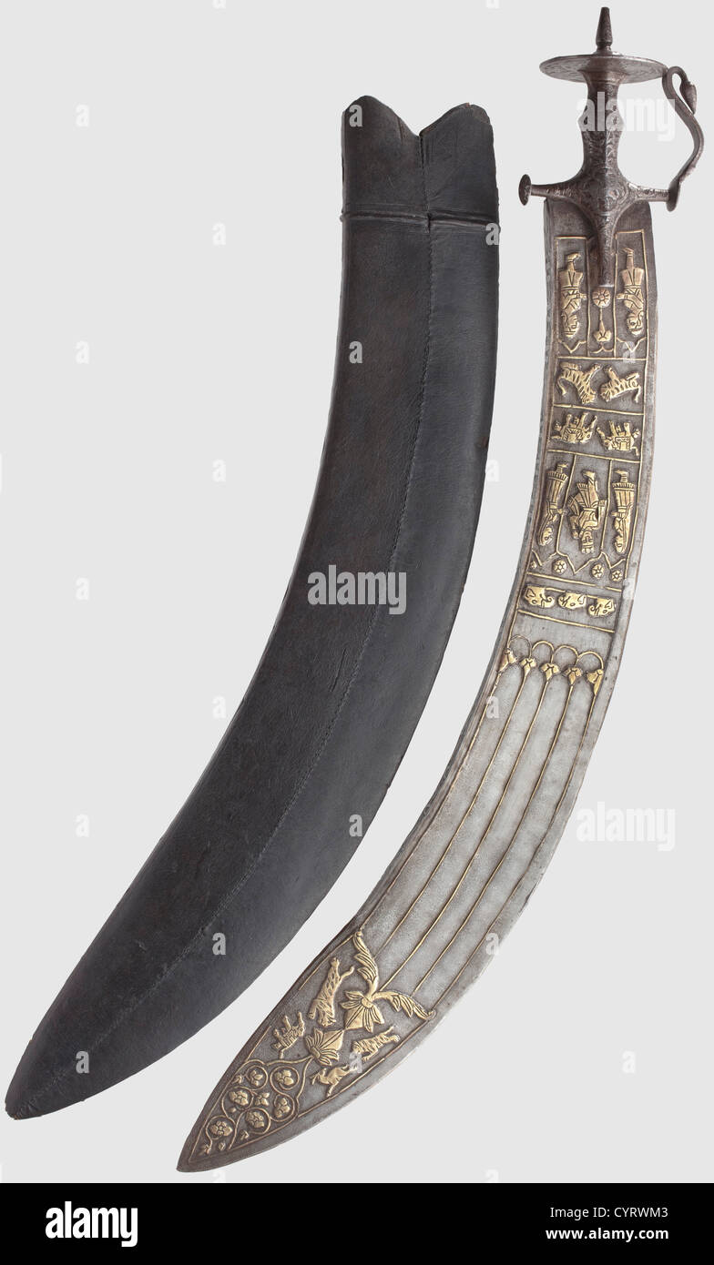 An Indian tegha, 19th century Wide blade with a T-shaped reinforced ...