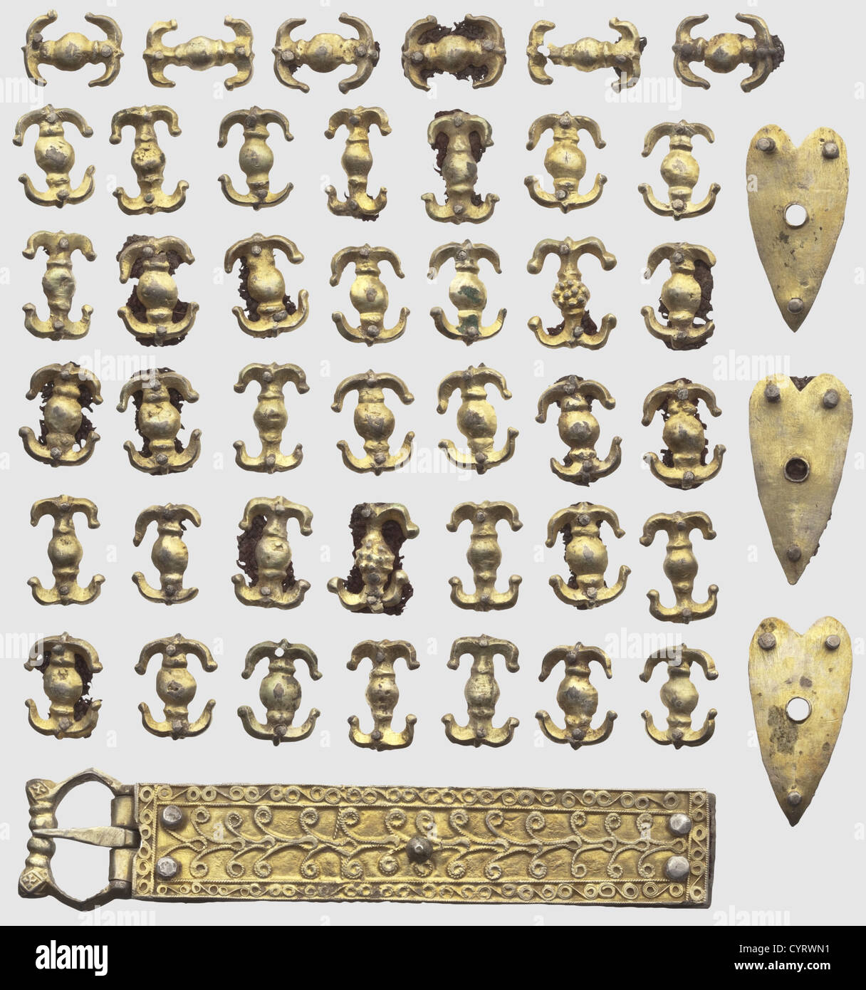 German or French silver gilt belt fittings,13th/14th century,Consisting ...