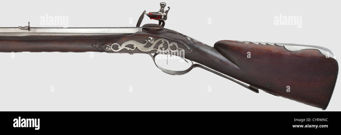 A German flintlock rifle,end of the 17th century.Octagonal barrel with ...