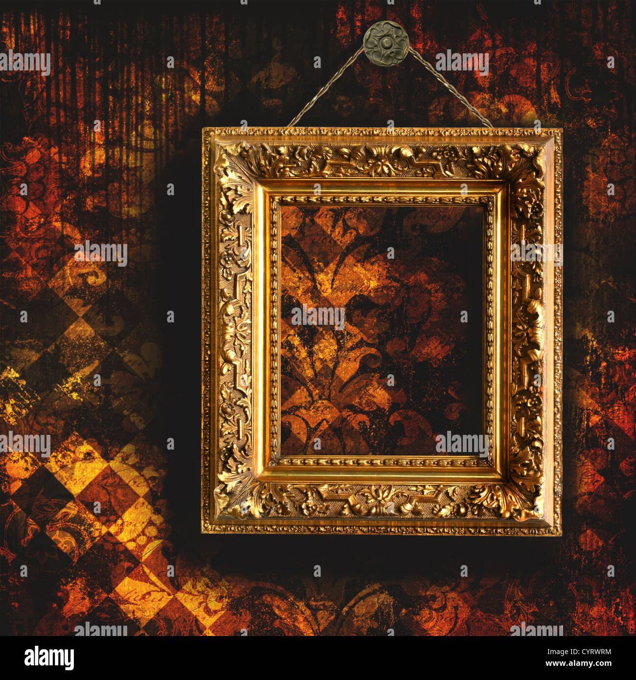 Grungy tattered wallpaper with empty picture frame Stock Photo - Alamy