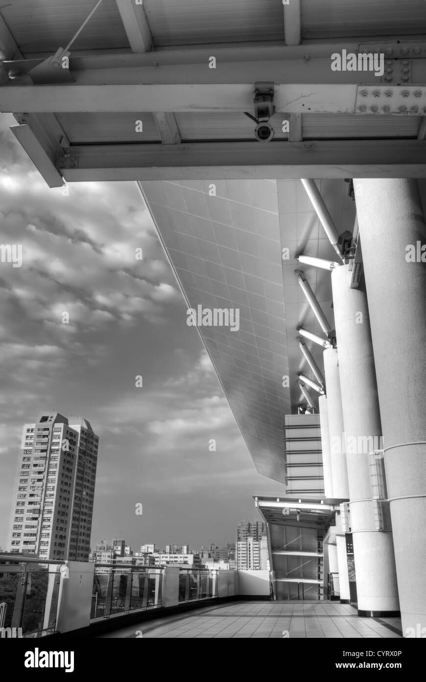 Architecture of pillar in modern building outside and apartment far ...