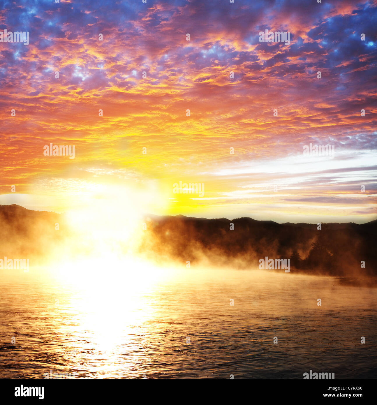 sunset on the river Stock Photo - Alamy