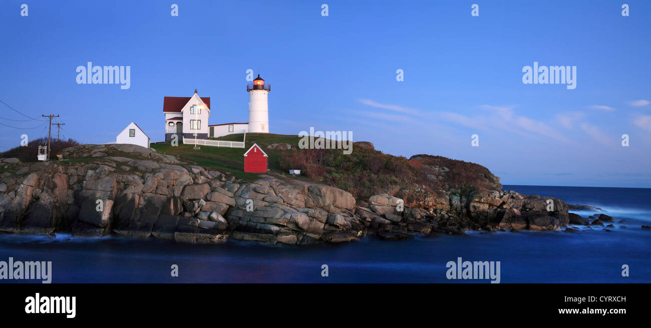 A Classic New England Lighthouse, The Nubble Light In Twilight, Cape ...