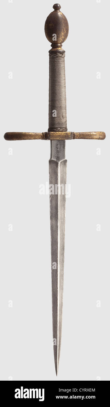 A Saxon gilded left hand dagger,circa 1600 Narrow blade,ridged on both ...