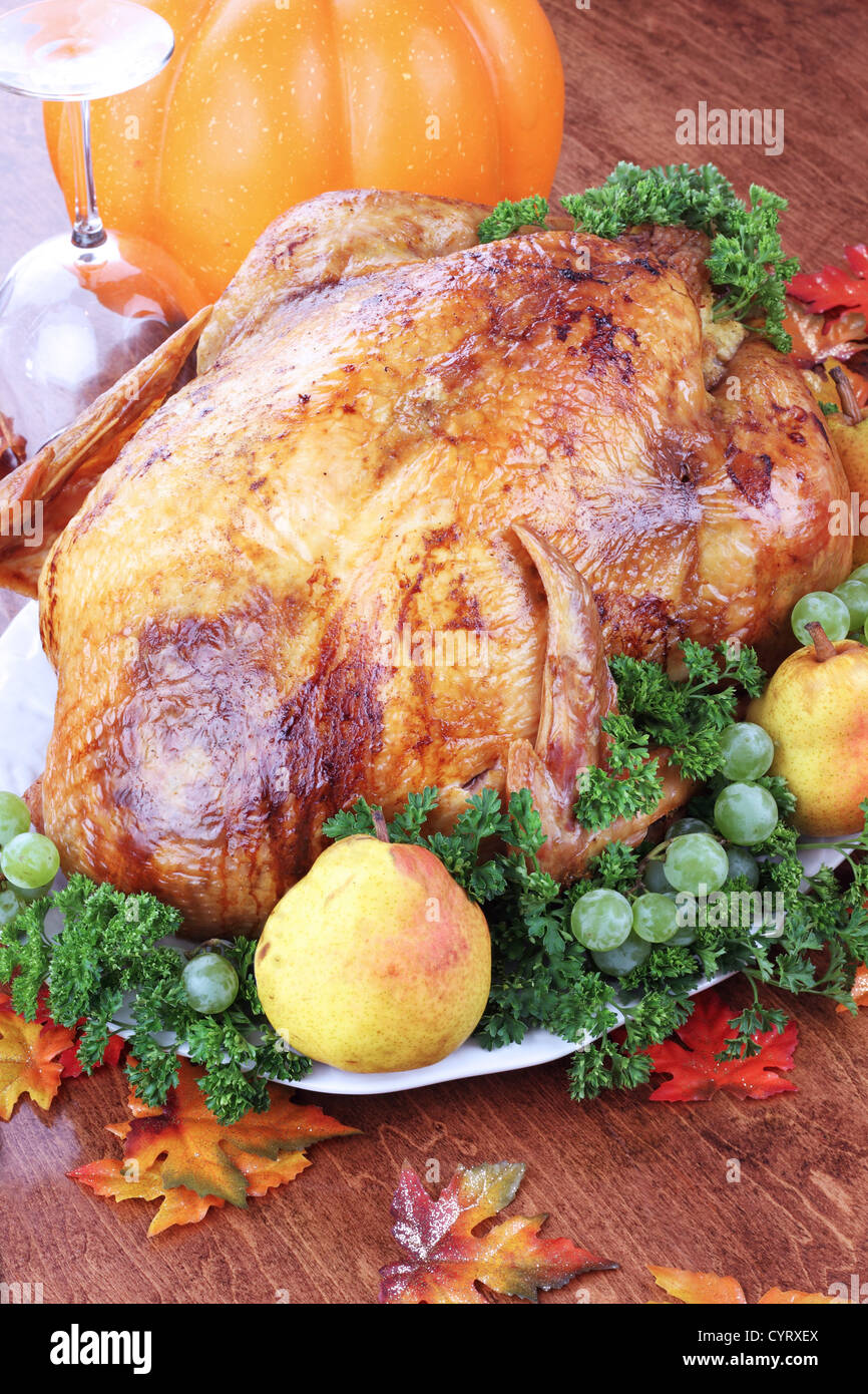 Thanksgiving turkey with fresh pears and grapes Stock Photo - Alamy