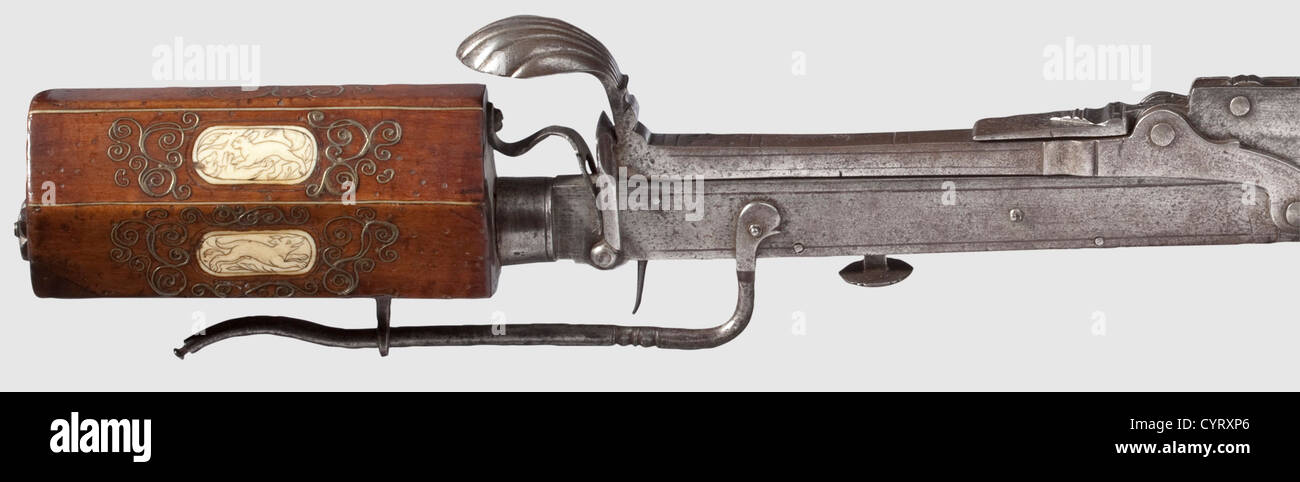 A German stonebow,circa 1600 Curved,wedged steel prod with braided hemp ...