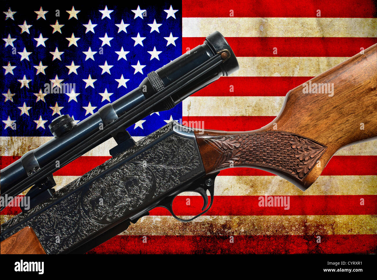 Vintage USA flag and rifle gun Stock Photo - Alamy