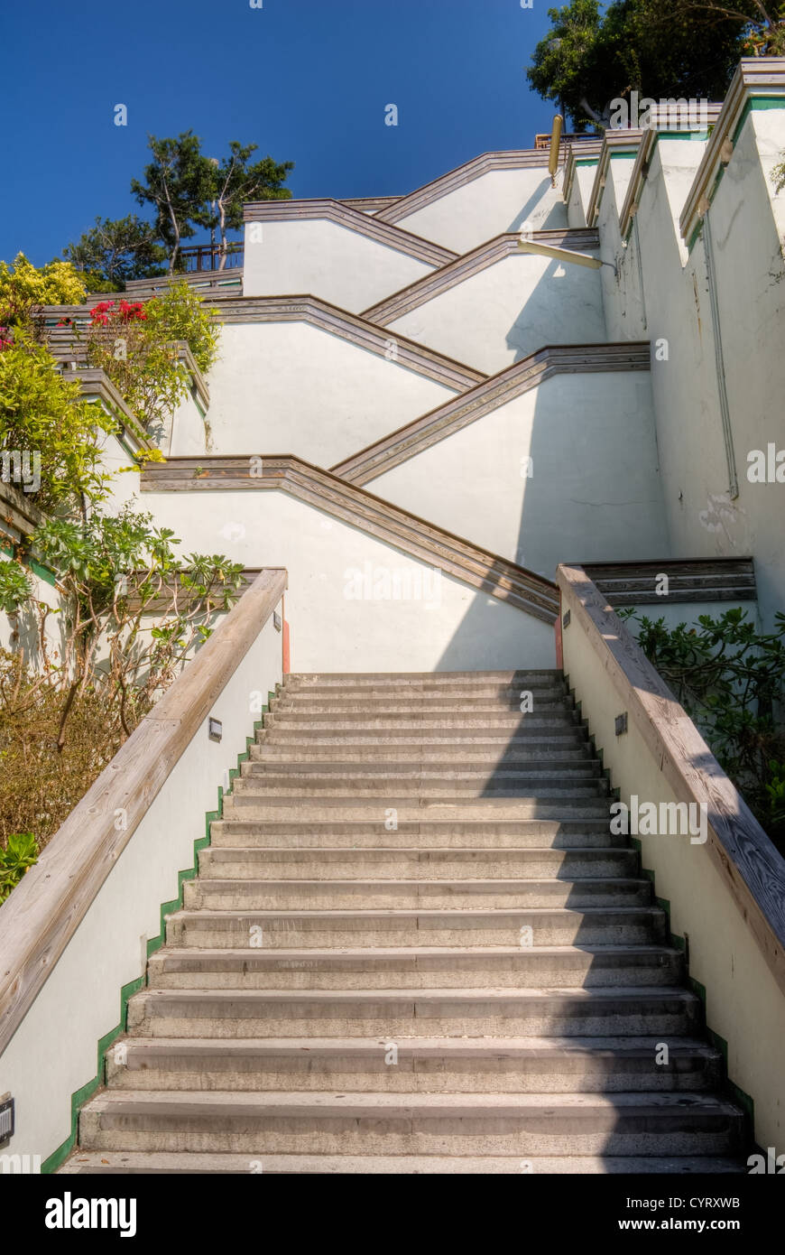 Stairs in outdoor with white color under blue sky. Famous landmark in ...
