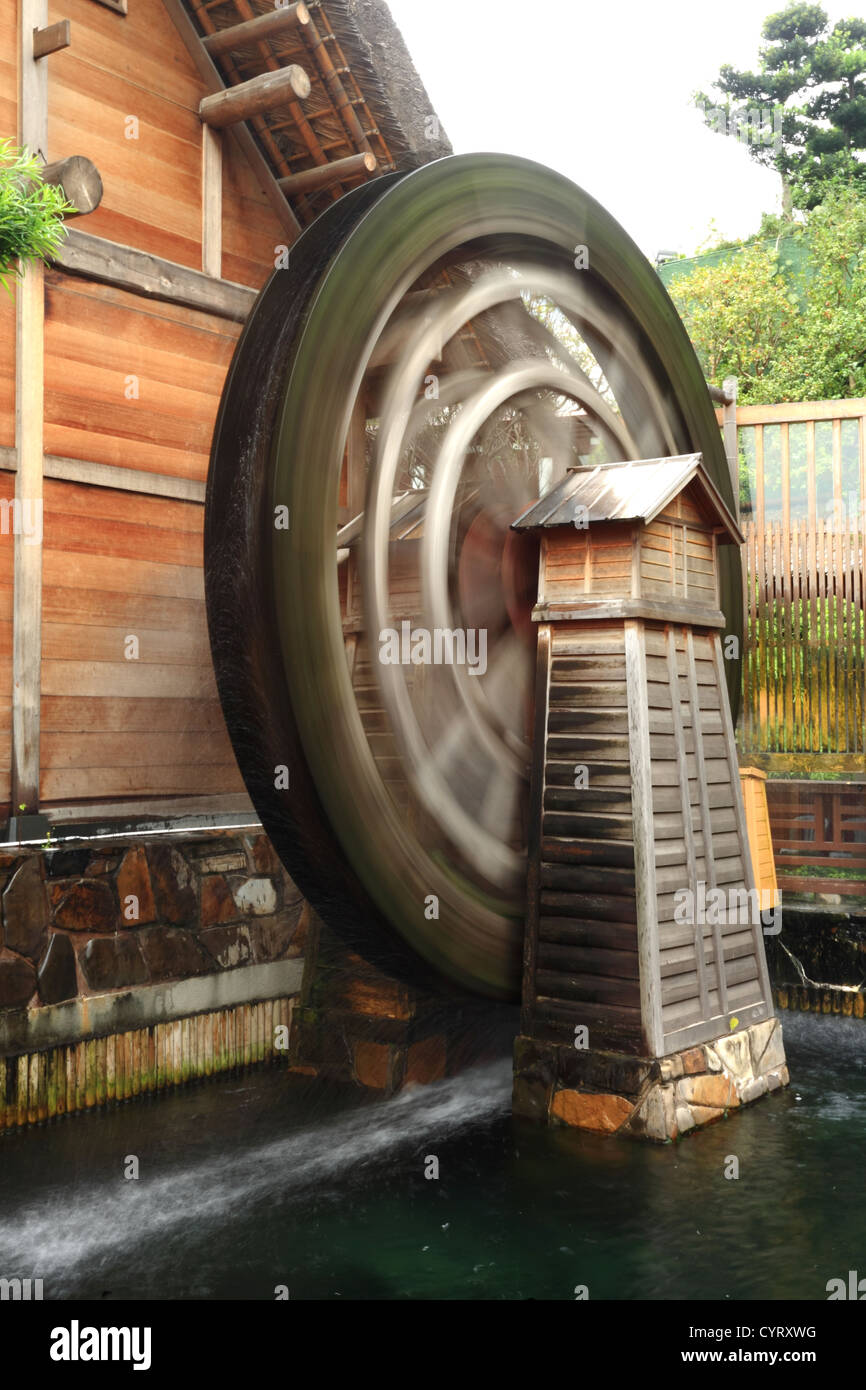 wooden waterwheel rotating Stock Photo - Alamy