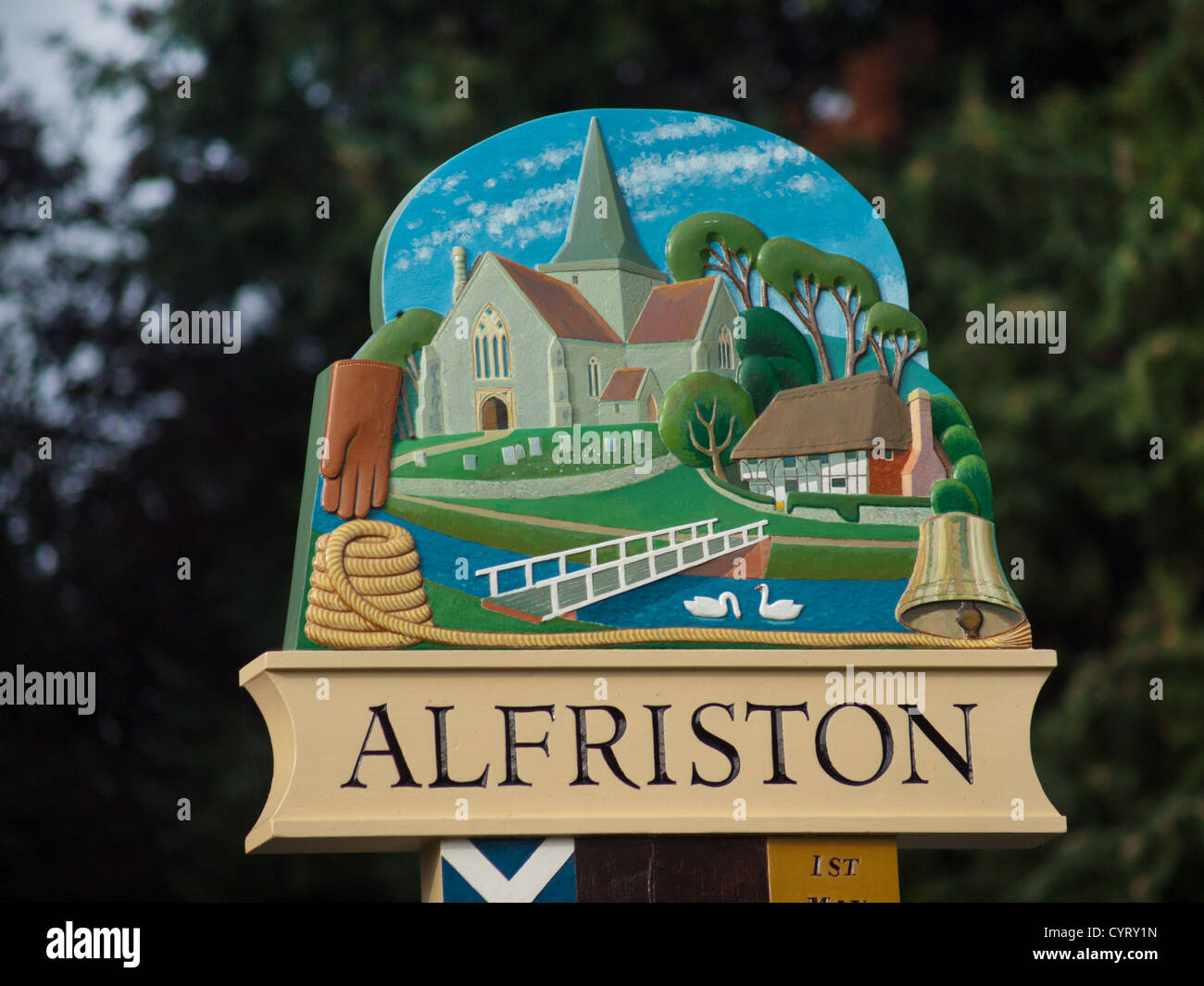 The village sign for Alfriston Stock Photo - Alamy
