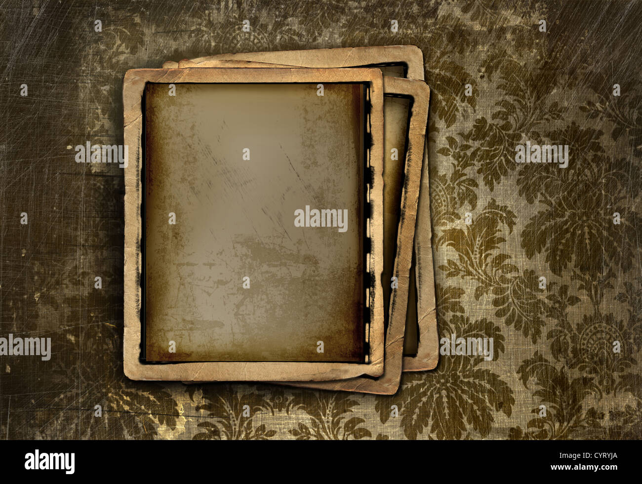 Vintage photo frame on grungy floral background Stock Photo - Alamy