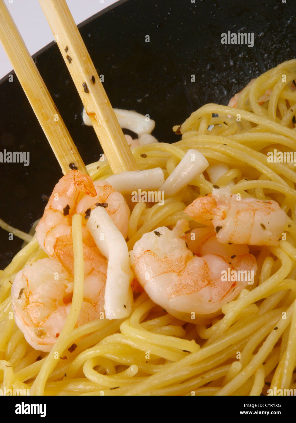 Seafood pasta. Close up in a freeing pan Stock Photo - Alamy
