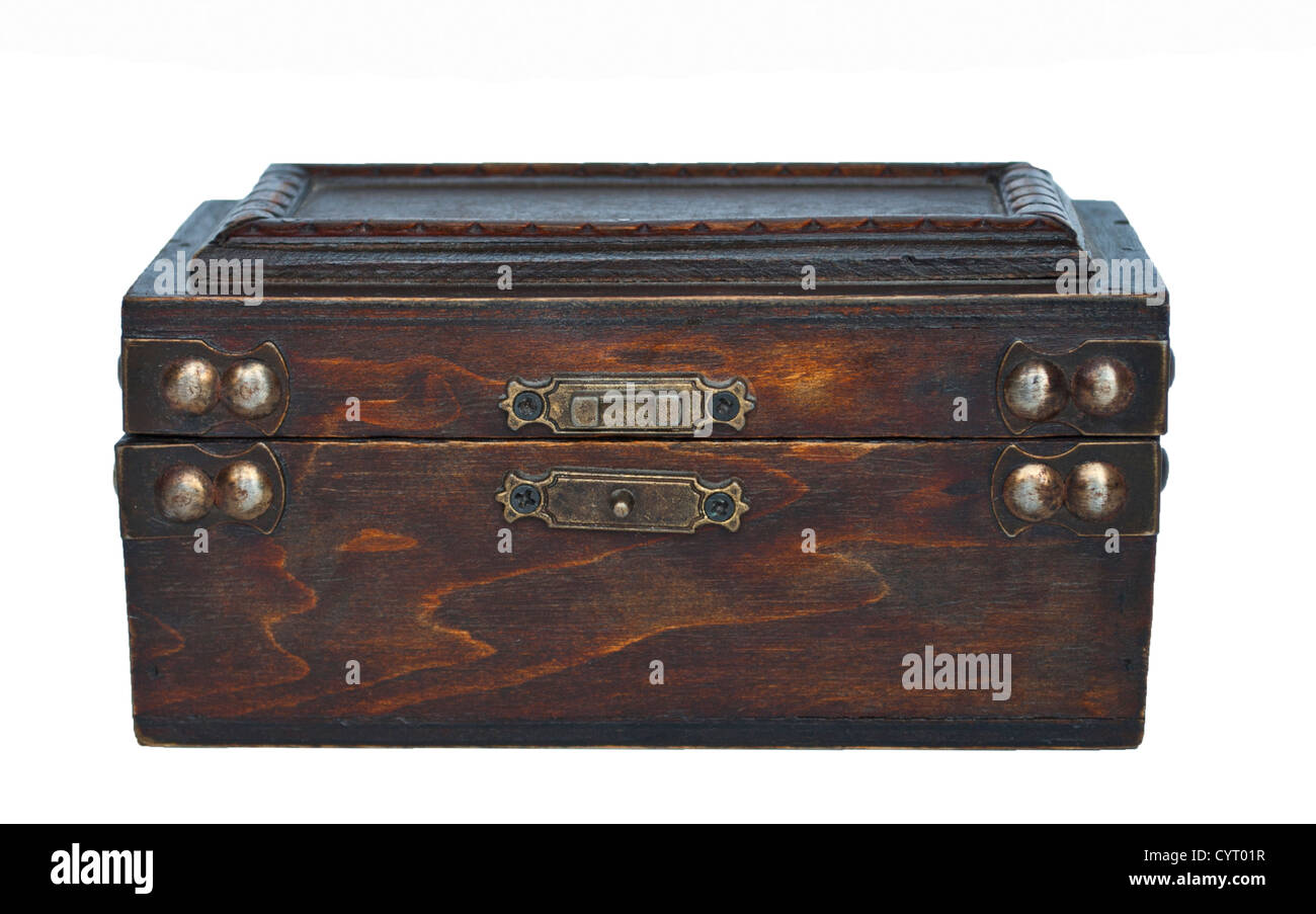 Antique wooden box isolated on white Stock Photo - Alamy