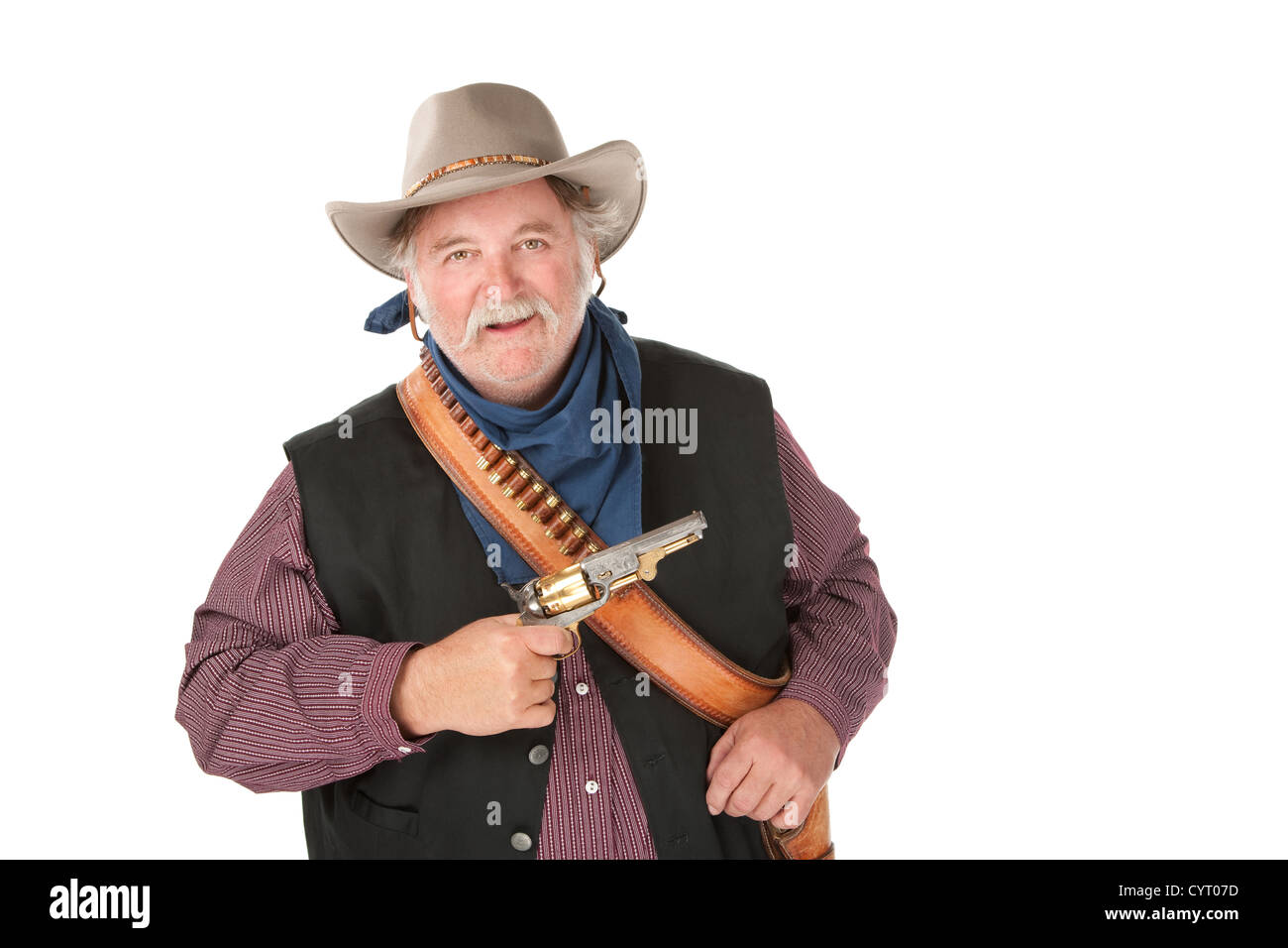 Obese cowboy on white background Stock Photo - Alamy