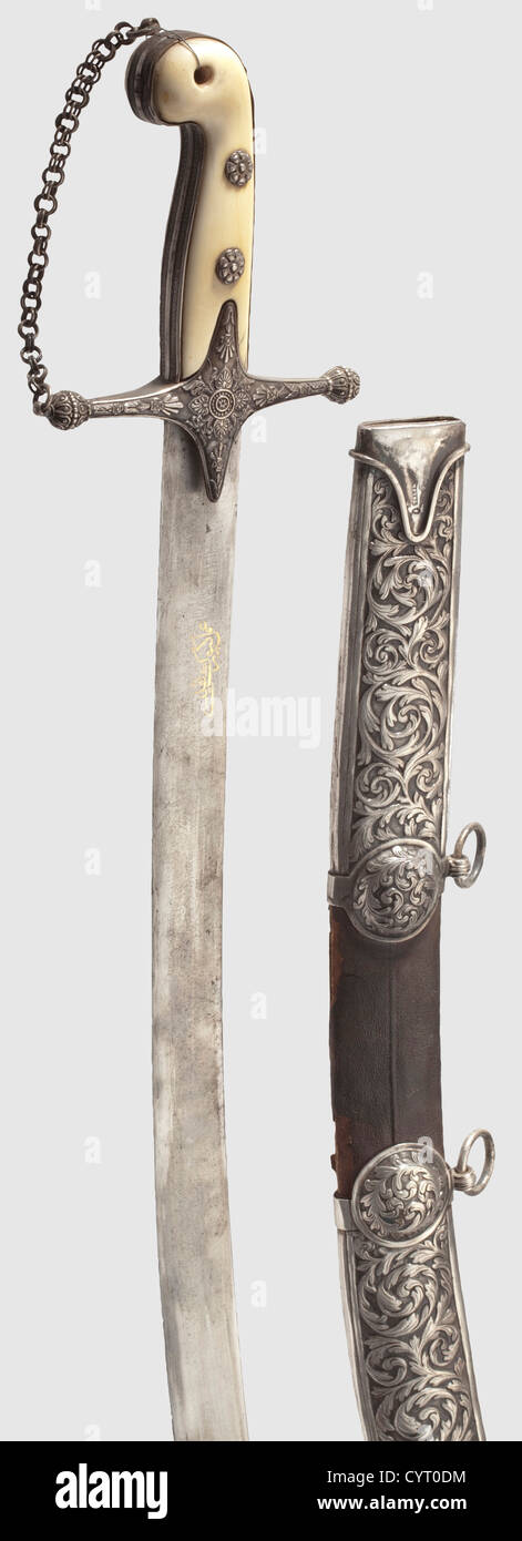 A Swedish silver-mounted sabre à la mameluke,circa 1820 Heavy,single ...