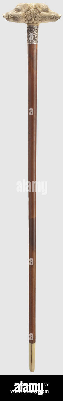 An English walking stick with boarïs heads, end of the 19th century ...