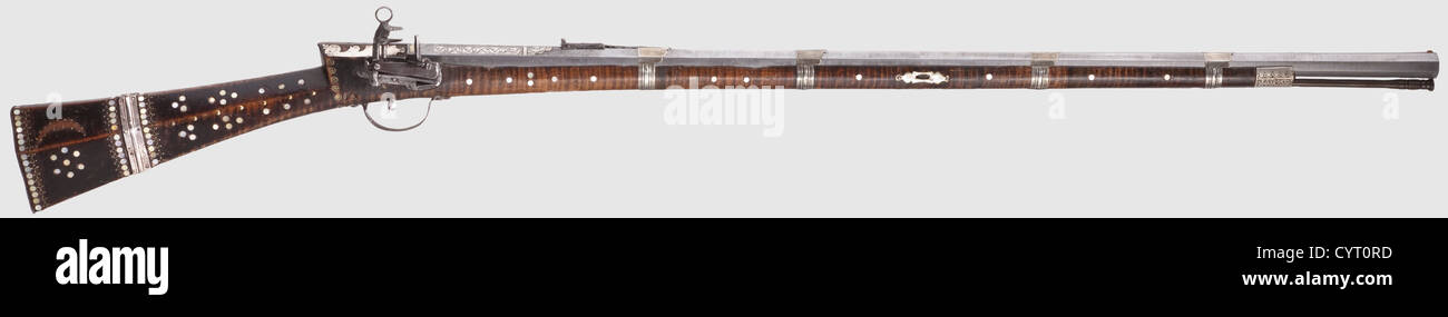 An Ottoman silver-inlaid miquelet-lock rifle,18th century Octagonal ...